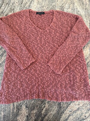 MAK Rose Colored Sweater Open Knit Pullover Long Sleeve Women's Size ...