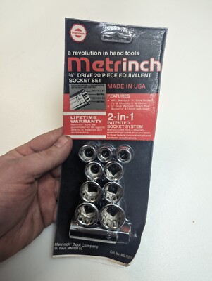 Vintage NOS Original Metrinch USA 10pc 3/8" Drive 12 Point Socket Set ...