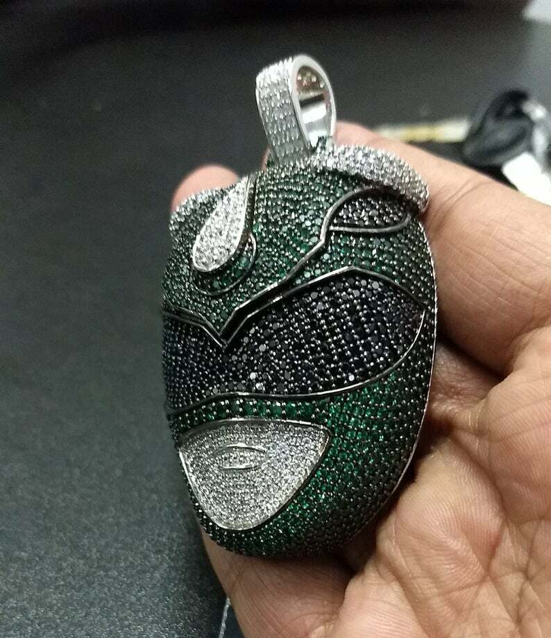 Amazing Green Power Rangers Face Green Emerald, Black Onyx & White CZ ...