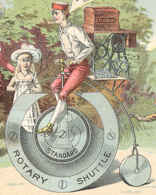 HIGH WHEEL BICYCLE, STANDARD SEWING MACHINE CO TRADE CARD, ROTARY ...