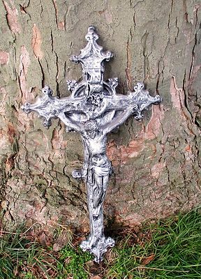 Large completely Plaster Hanging Crucifix Cross Jesus Christ Silver 21. ...