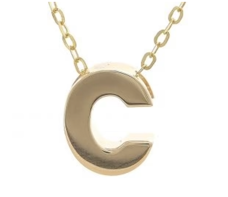 14k Solid Yellow Gold Block Letter Initial Pendant Necklac A-Z Charm ...