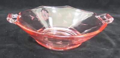 Pink Depression Glass Octagon Candy Dish with Etched Flowers and ...