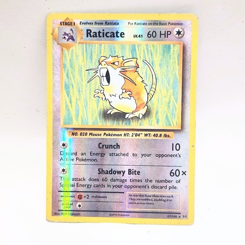 Pokemon Raticate 67/108 Reverse Holo Evolutions Rare TCG Stage 1 Card ...