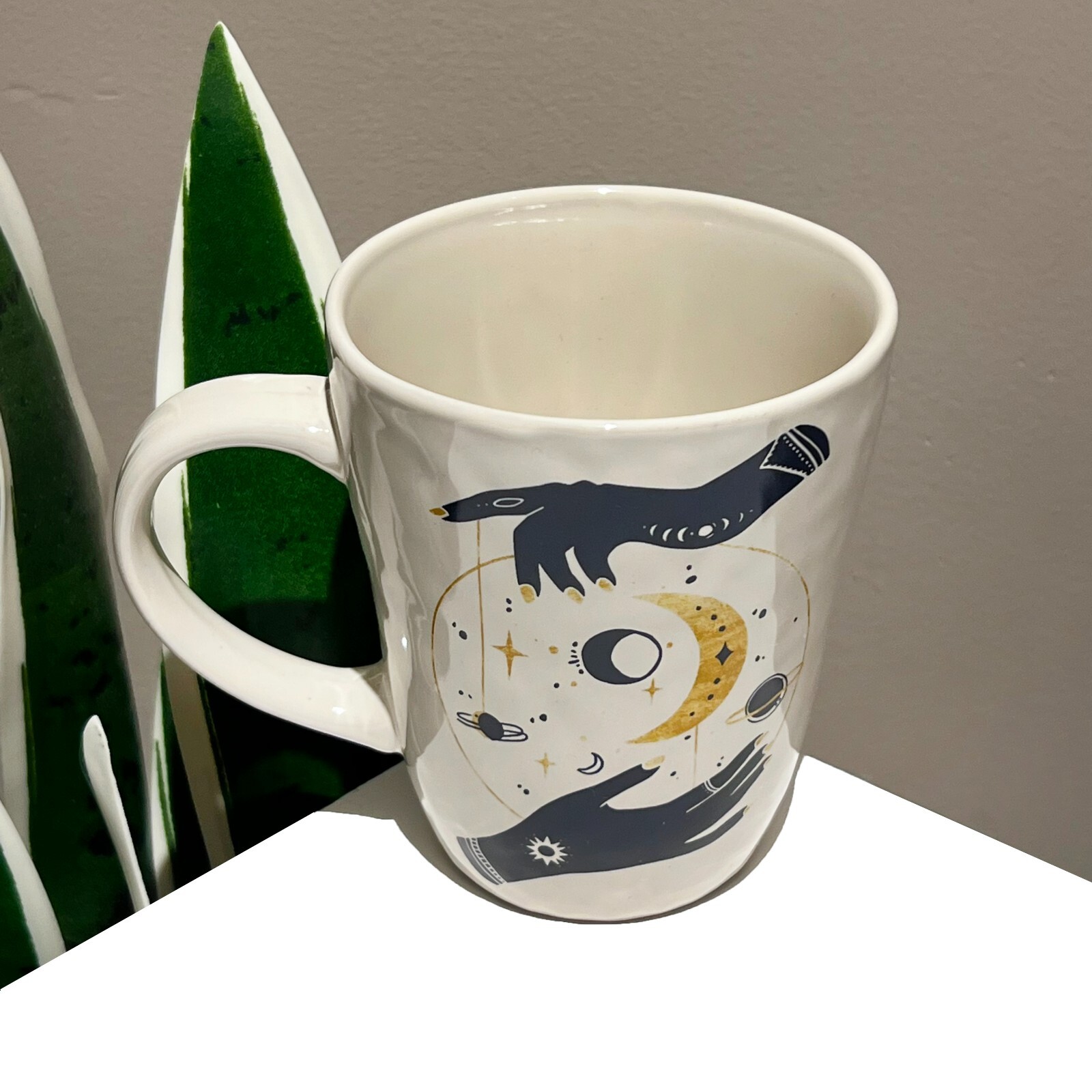 New MADISON STUDIO Celestial Planets Saturn Moon Hands 14 Ceramic Mug ...