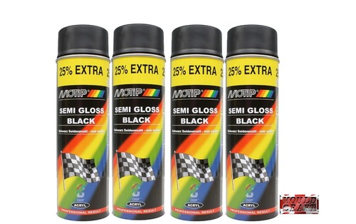 4 x Motip Satin Black Semi gloss Acrylic Lacquer Car Spray Paint 500ml ...