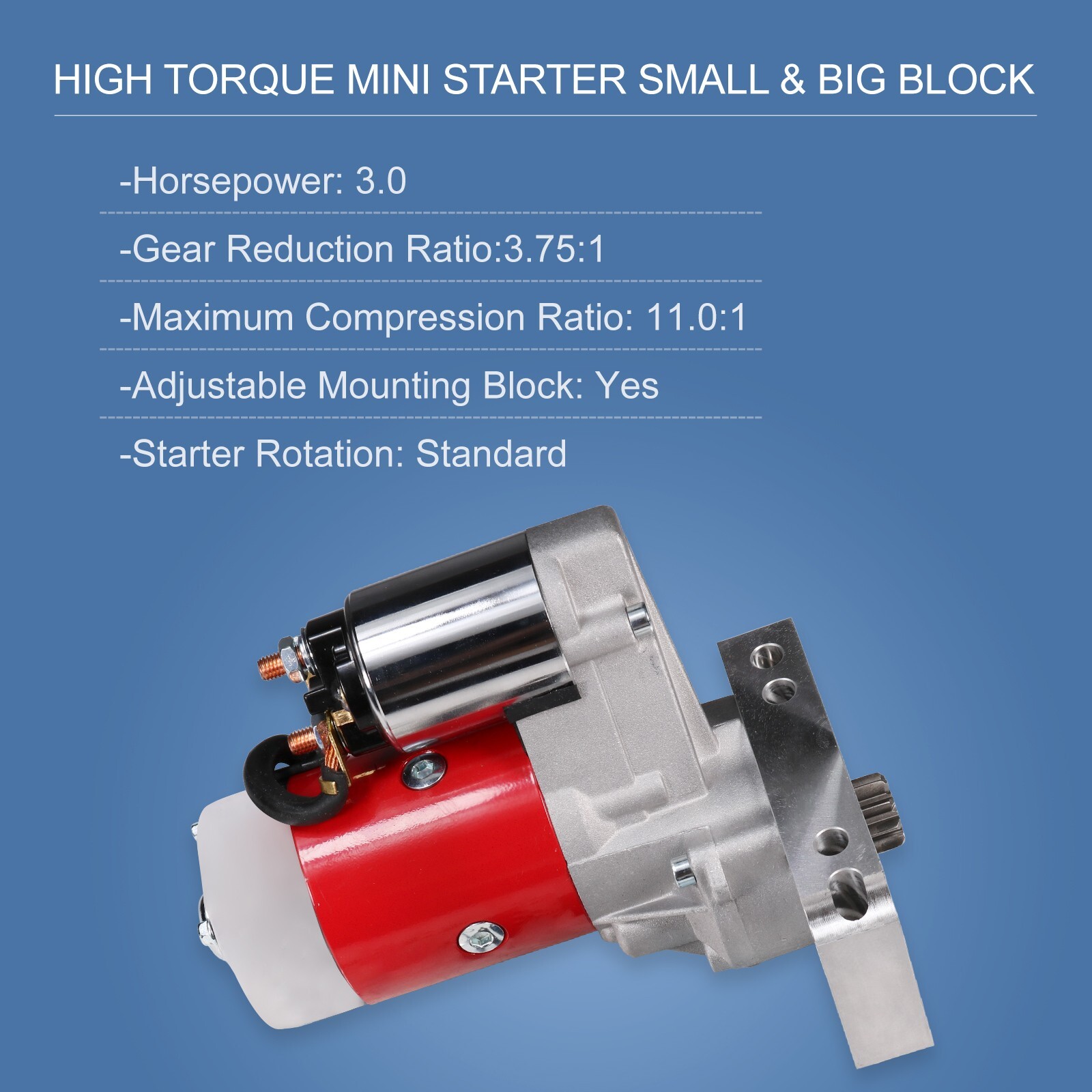 Red High Torque Mini Starter 153 168 Tooth For Small / Big Block Chevy ...