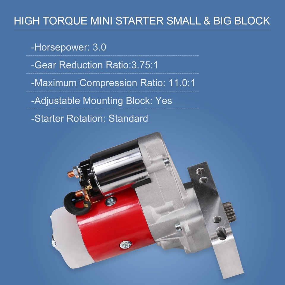 Red High Torque Mini Starter 153 168 Tooth For Small / Big Block Chevy ...