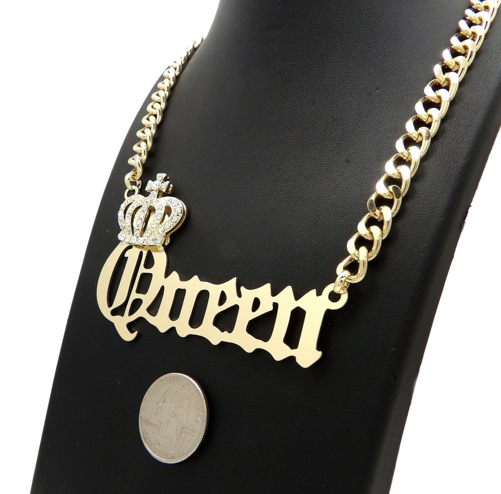Women's Hip Hop Iced Crowned QUEEN Pendant & 9mm 18" Cuban Chain Choker ...