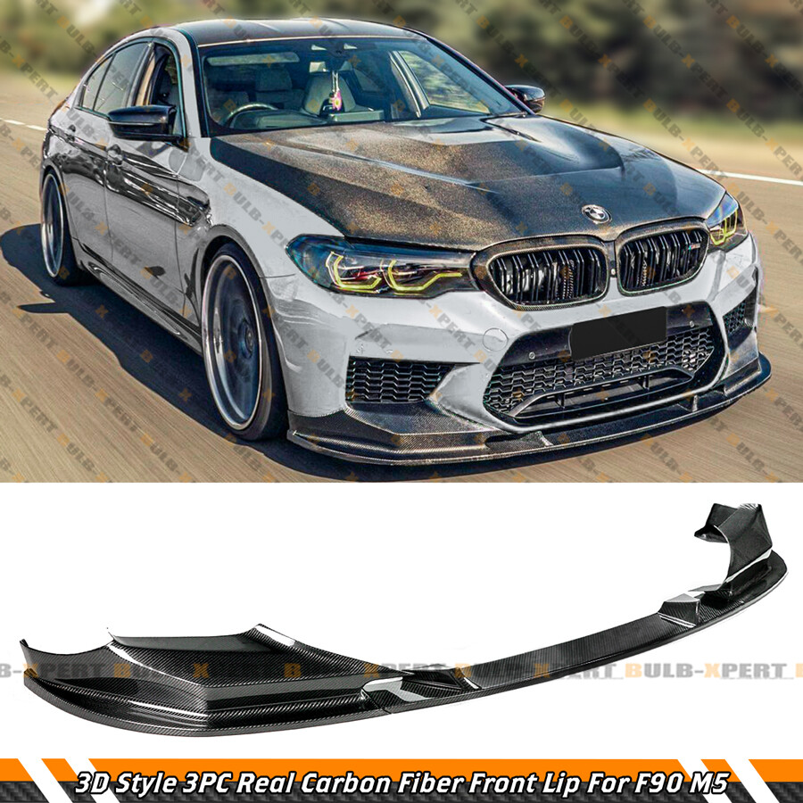 FOR 2018-20 BMW M5 F90 3D STYLE 3PC REAL CARBON FIBER FRONT BUMPER LIP ...