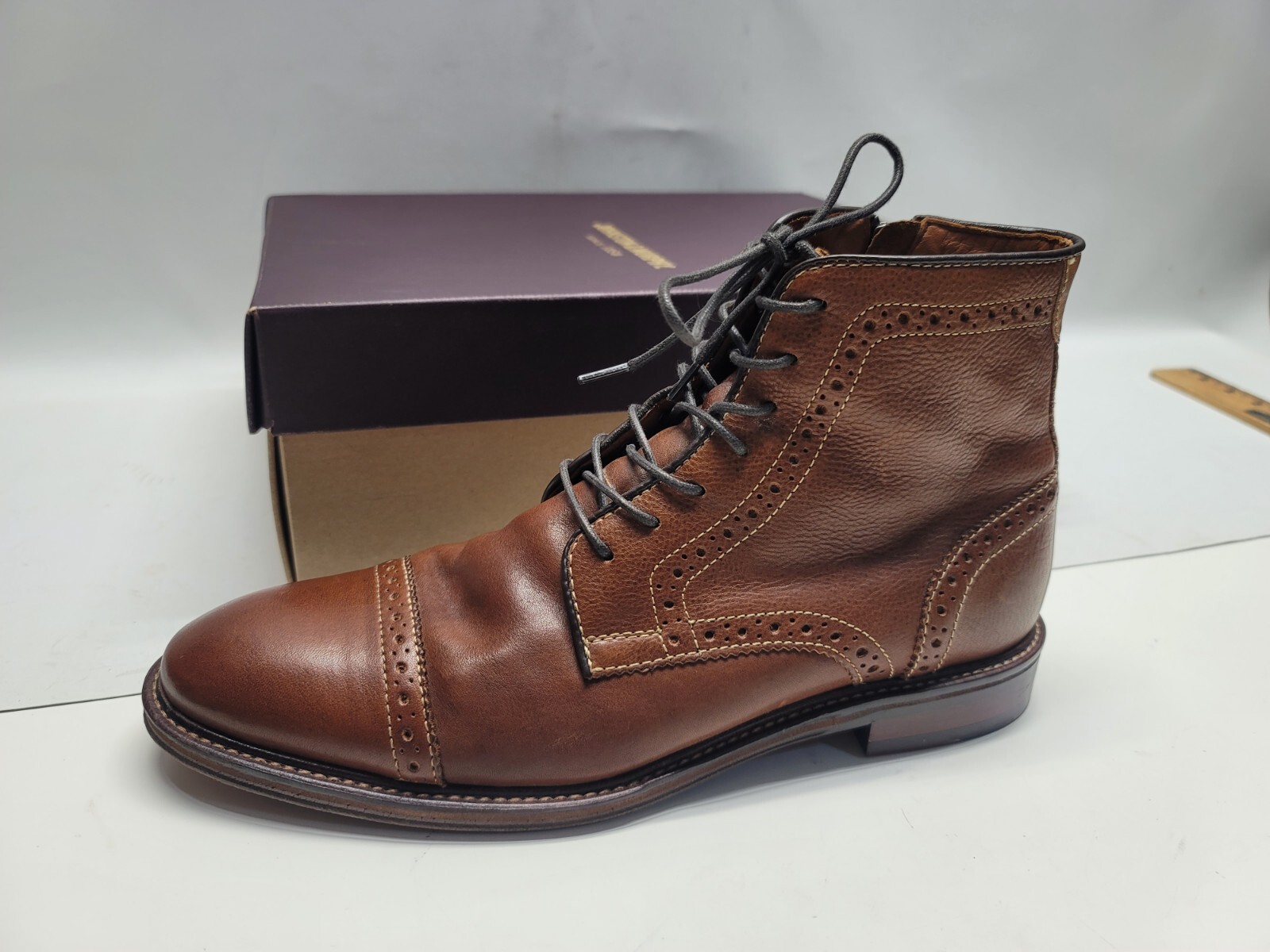Johnston & Murphy WARNER Cap Toe Zip Boots Dark Tan Full Grain Leather ...