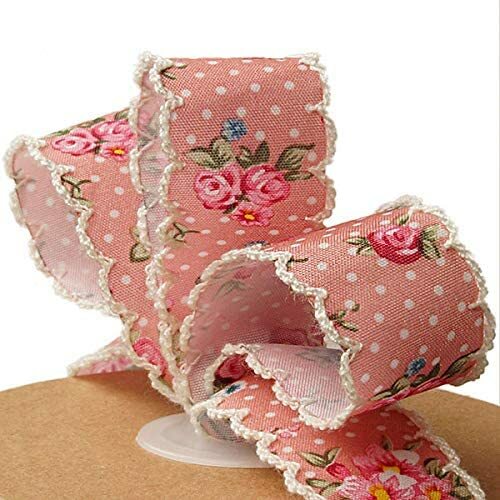 Vintage Floral Shabby Chic Ribbon - 1" x 10 Yards, Rose Pink, Scalloped ...