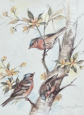 Birds in Tree by Paul Whitney Hunter Vintage Wood Framed Art Print | eBay