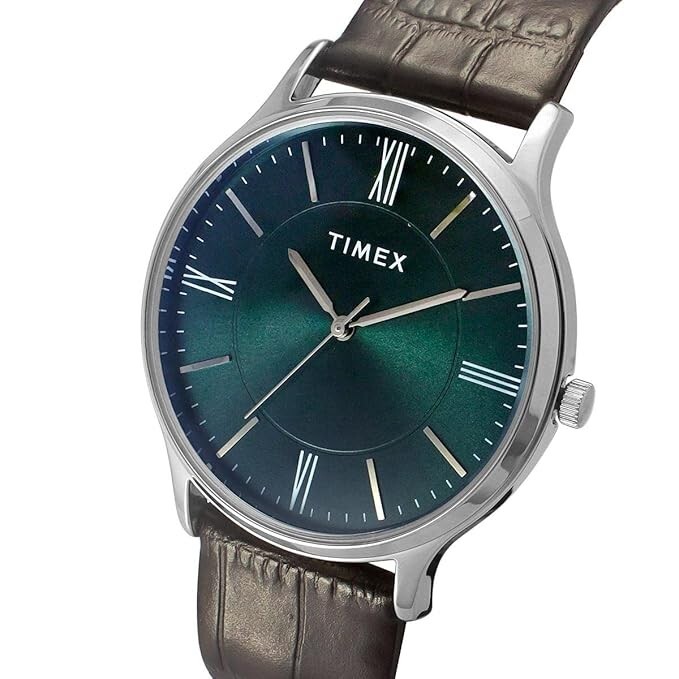 Timex Men's 30mm Analog Watch Green Dial, Brown Leather Band ...