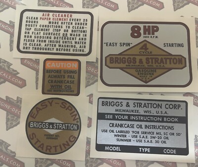 Briggs & Stratton 190232 Engine-decals.com set 8-hp Bolens set of 5 | eBay
