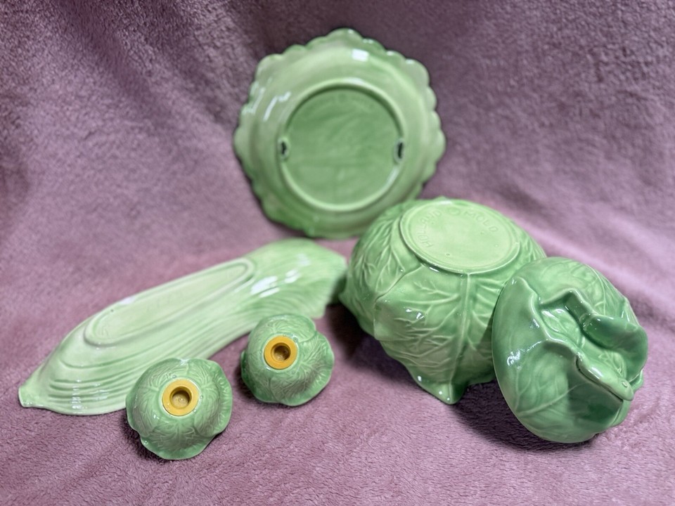 Vintage Green Holland Mold Cabbage Ware Ceramic Bowl w/ Lid, Under ...