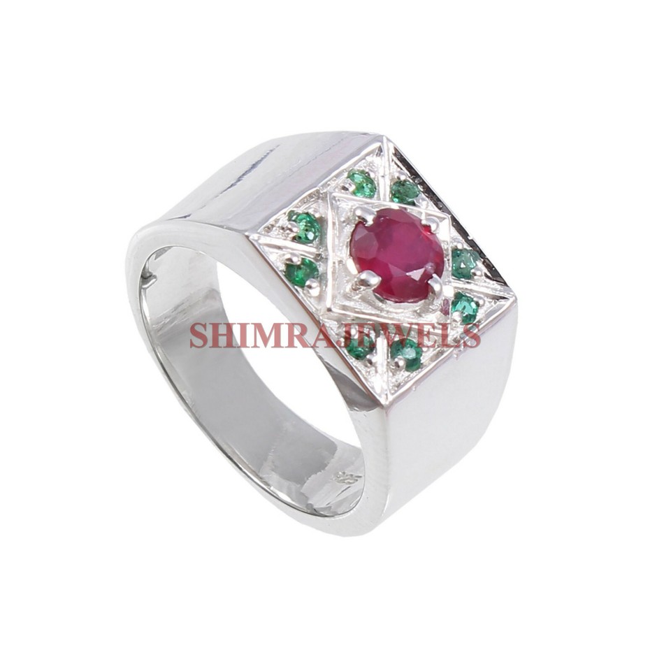 Heated Ruby And Green Onyx Gemstone with 925 Sterling Silver Ring for ...