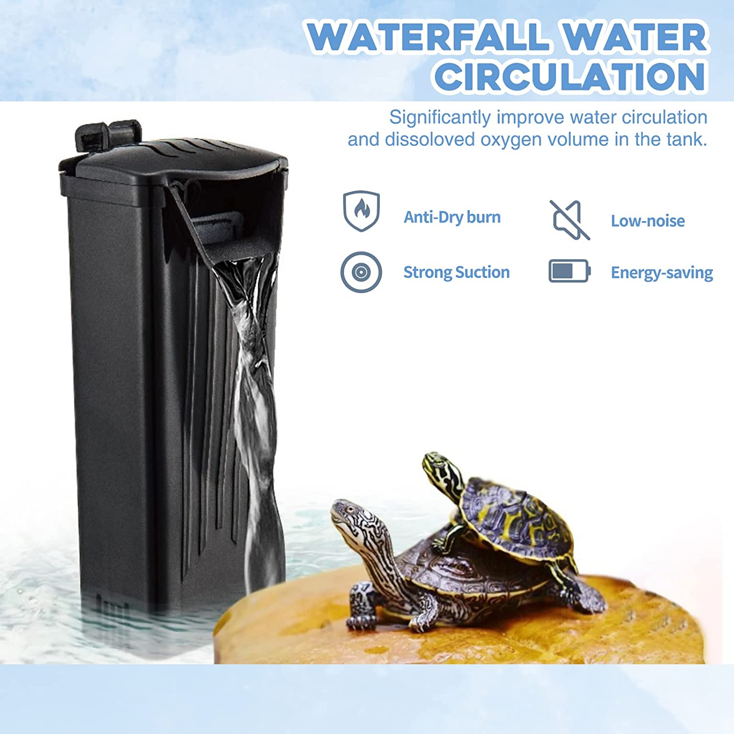 Turtle Tank Filter Aquarium Internal Filter Low-Level Waterfall Filter ...