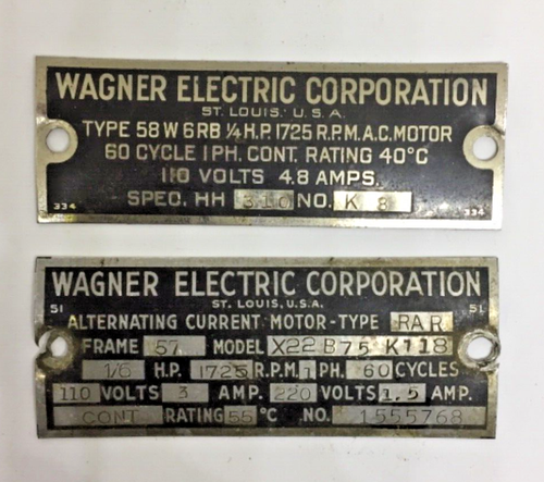 Vintage LOT of 2 Very Rare Metal Badge Tag Sign Wagner Electrical ...