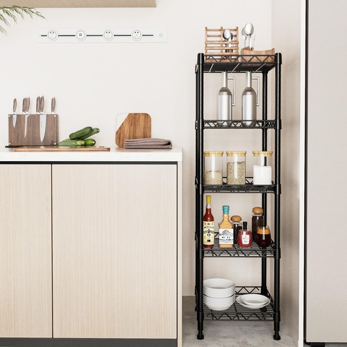 5 Tier Standing Shelving Metal Units, Adjustable Height Wire Shelf ...