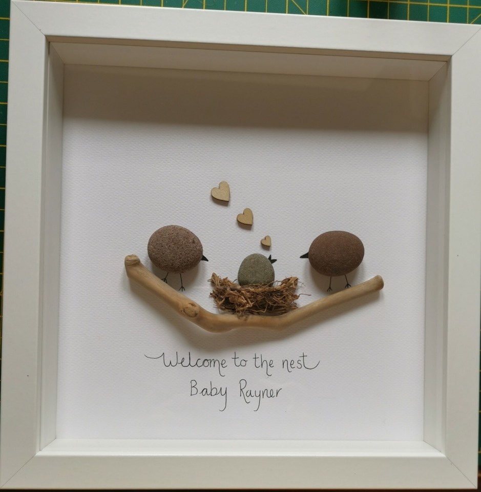 Pebble art Pebble picture. Baby welcome Expentant handmade | eBay UK