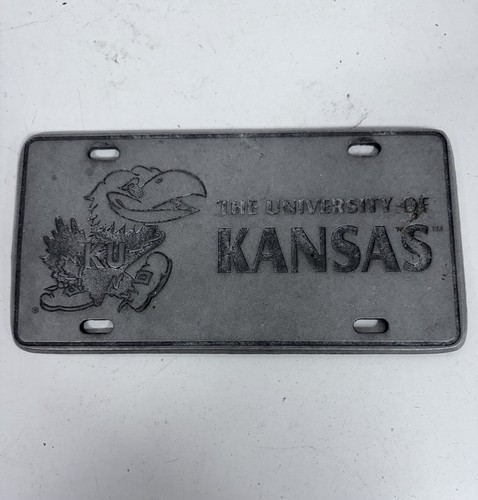 KU UNIVERSITY OF KANSAS Black Jayhawks Pewter? Aluminum? License Plate ...
