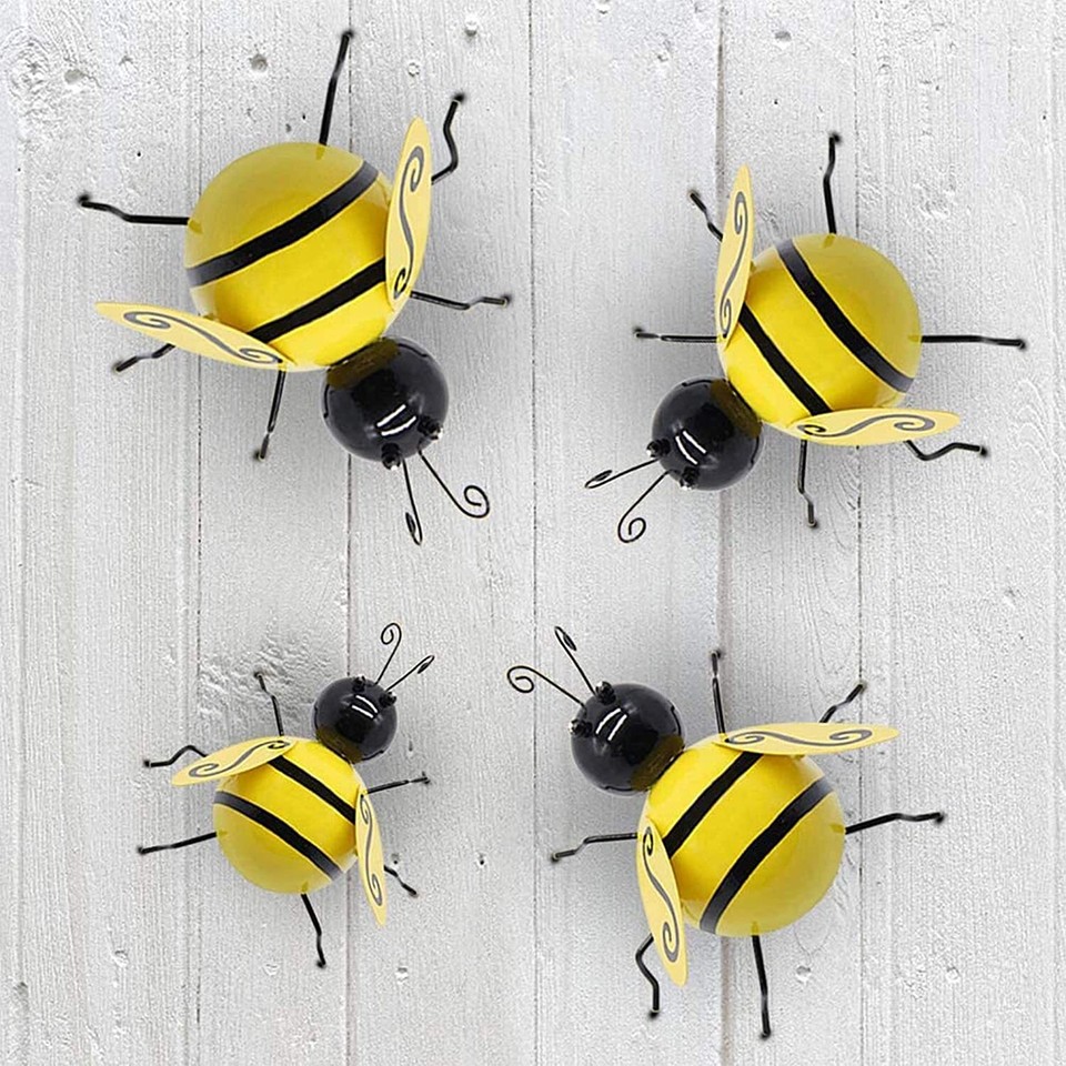 4 Metal Bugs Bumble Bees or Ladybugs Wall Ground Fence Garden Art ...