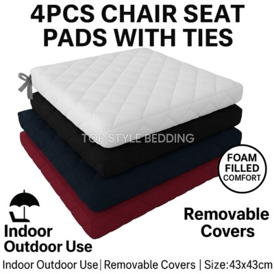 4Pcs Quilted Dining Garden Chair Seat Pads with Ties for Kitchen ...