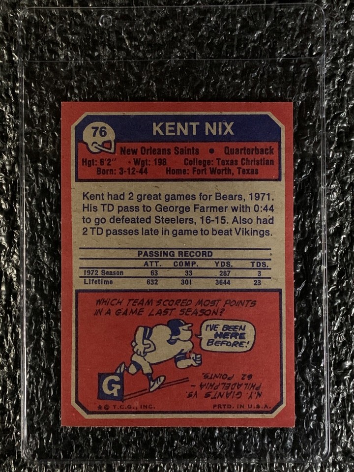 1973 Topps Football #76 Kent Nix NM | eBay