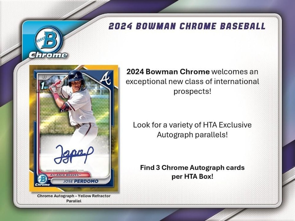 2024 BOWMAN CHROME BASEBALL HOBBY HTA BOX - 3 AUTOS/BOX - BRAND NEW ...