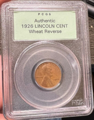 1926 PCGS Authentic Lincoln Cent Wheat Reverse SAMPLE SLAB Old Green ...
