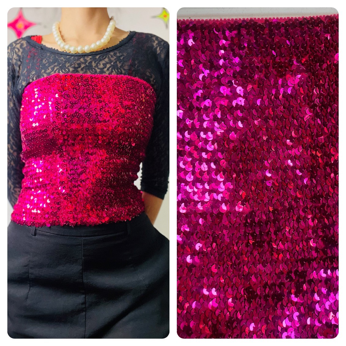 Vintage Pink Disco Y2K 80s Sequin Sparkly Party Stret… - Gem