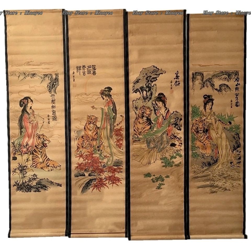 Collectible Antique Hanging Scrolls Set 50.39" - Tang Yin Ming Literati ...