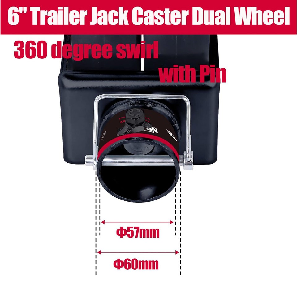 Dual 6'' Trailer Jack Swivel Caster Wheel with Rubber Chock 2000LBS ...
