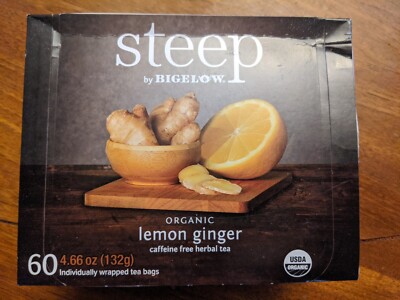 Steep Tea by Bigelow Lemon Ginger Herbal Tea 60 Tea Bags USDA Organic ...