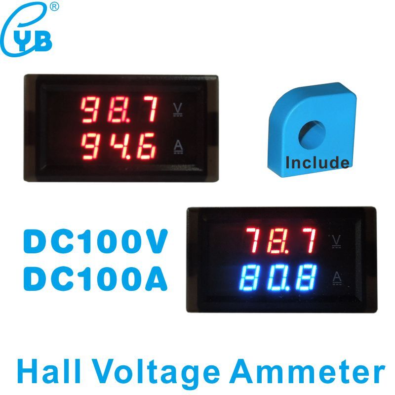YB28VA LED Digital Hall CT Voltmeter Ammeter DC 10A 20A 50A 100A 100V ...