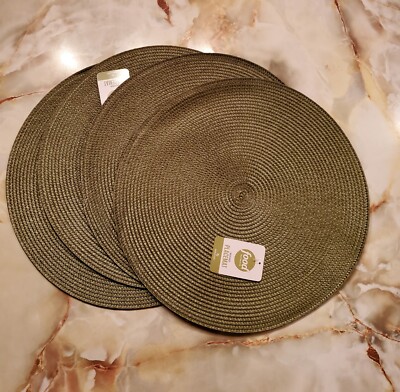 Food Network Indoor/Outdoor 4 Woven Round 15" Olive Green Placemats ...