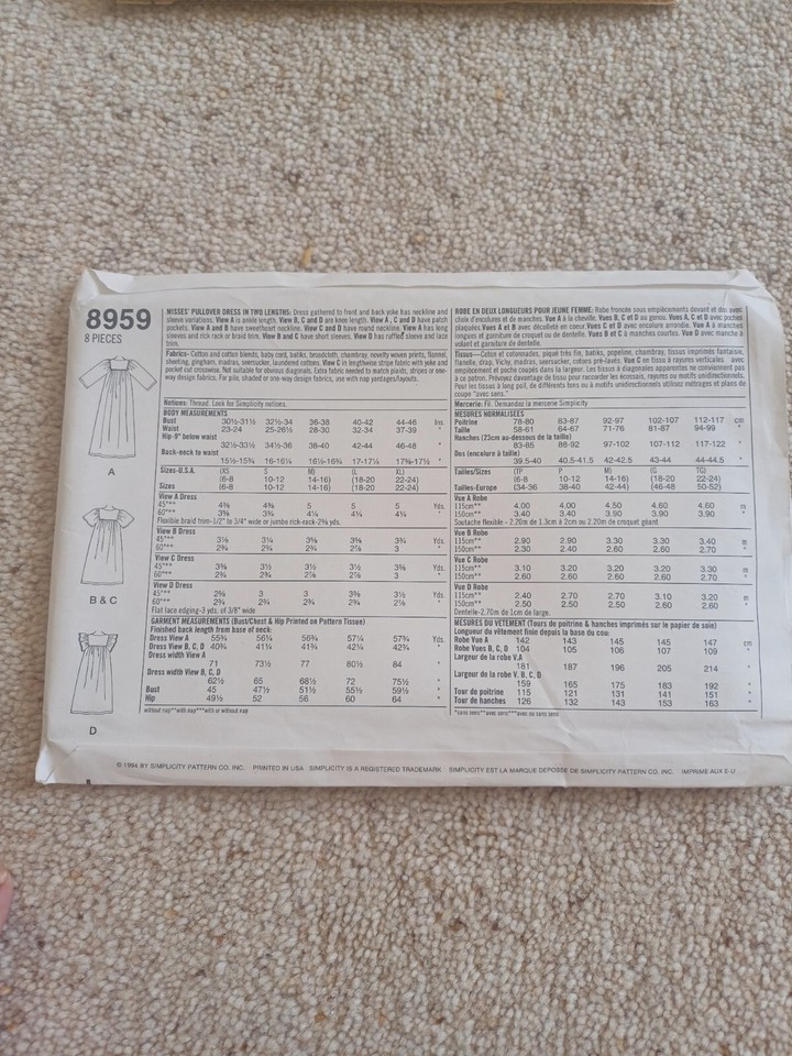 Simplicity Uncut Pattern 8959 Pullover Dress | eBay