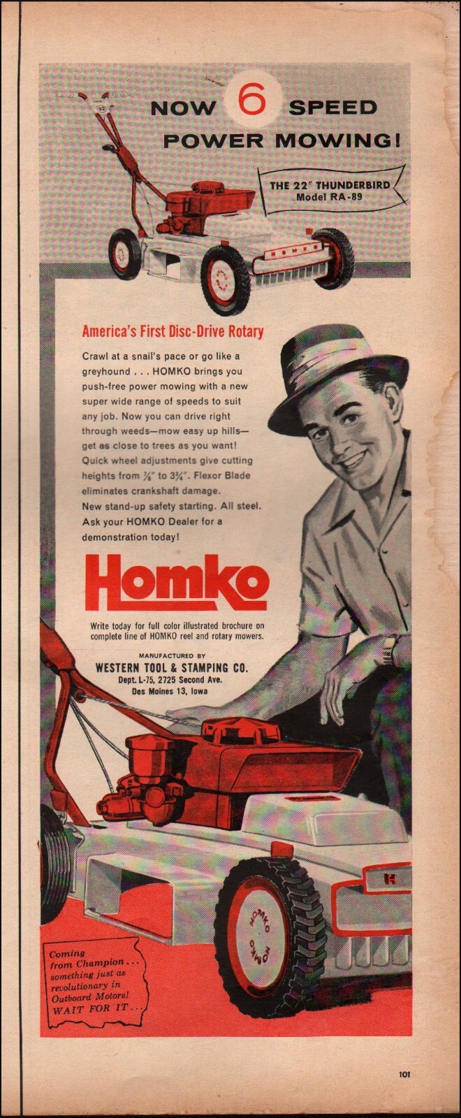 1950's Vintage ad Homko retro lawn mower Western Tool & Stampling 11/15 ...