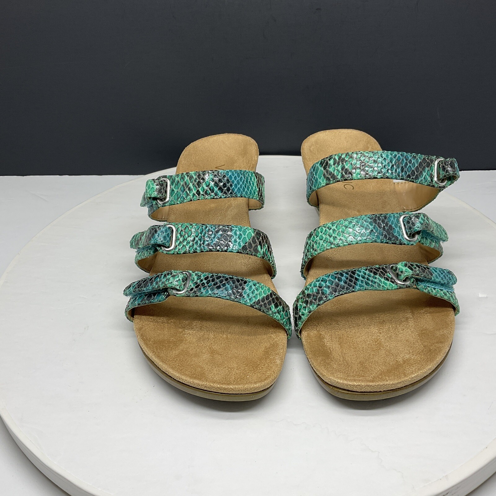 Vionic Sandals Women 9 Park Dwyn Wedge Pump Strappy Teal Snakeskin ...