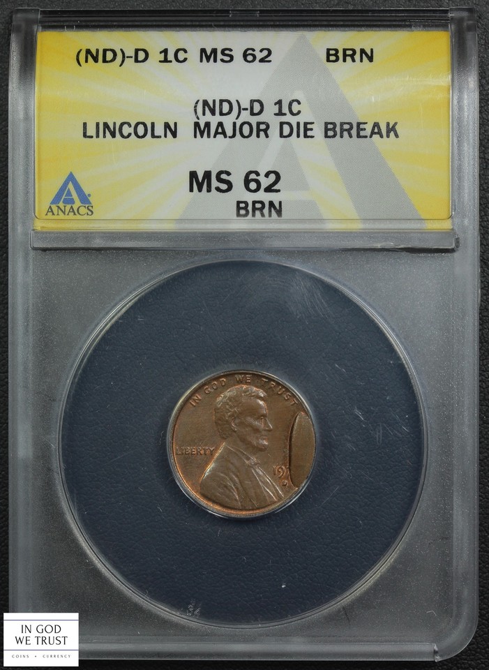 197X-D Major Die Break Cud Mint Error Lincoln Memorial Cent 1C ANACS MS ...