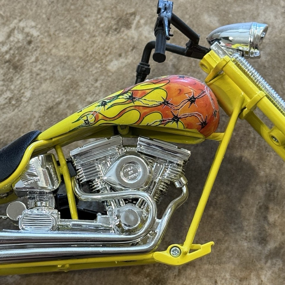 Rare NewRay 1995 Chopper Motorcycle Low rider 10” Long Red Ylw Barbed ...