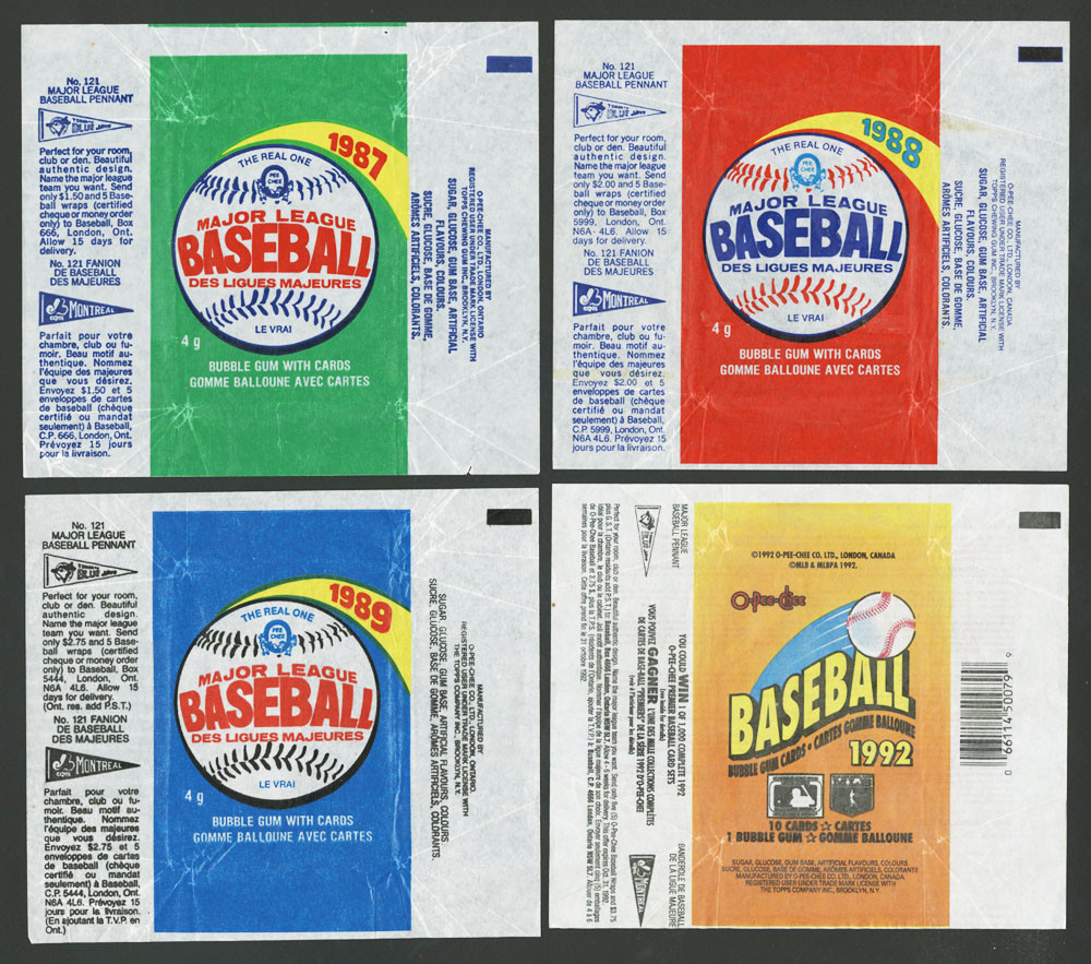 1974 to 1992 O-PEE-CHEE BASEBALL CARD WAX PACK WRAPPERS ~ 75 TOTAL | eBay