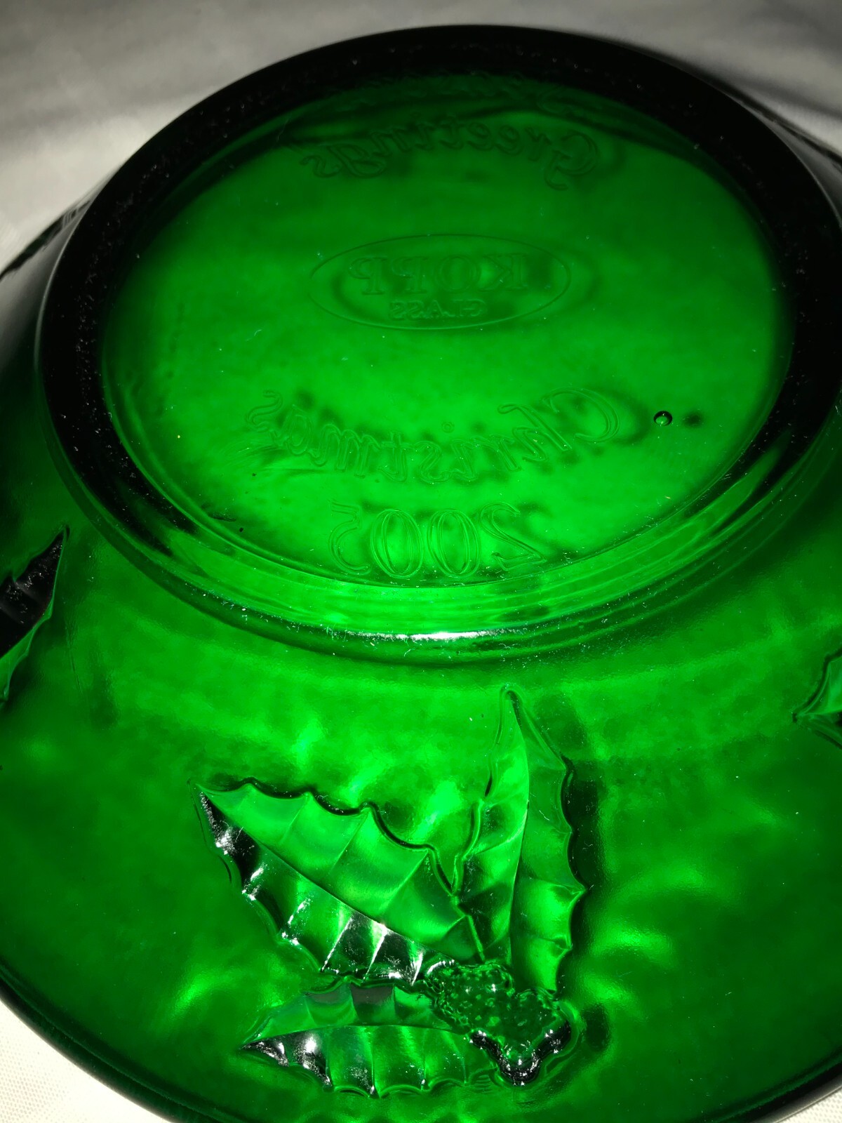 Rare 2004/2005 KOPP Glass CHRISTMAS Holly GREEN BOWL 12" PLATE Seasons ...