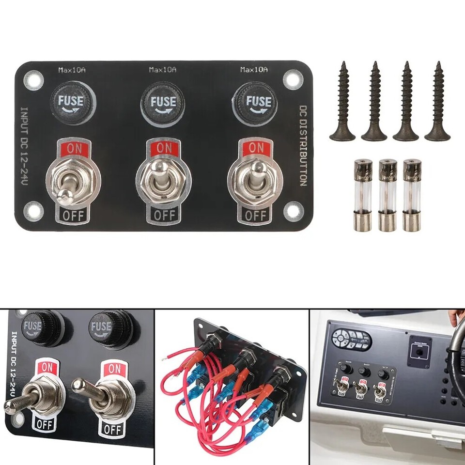 3 Gang Metal Rocker Switch Panel Circuit Breaker Fuse Box for Car ...