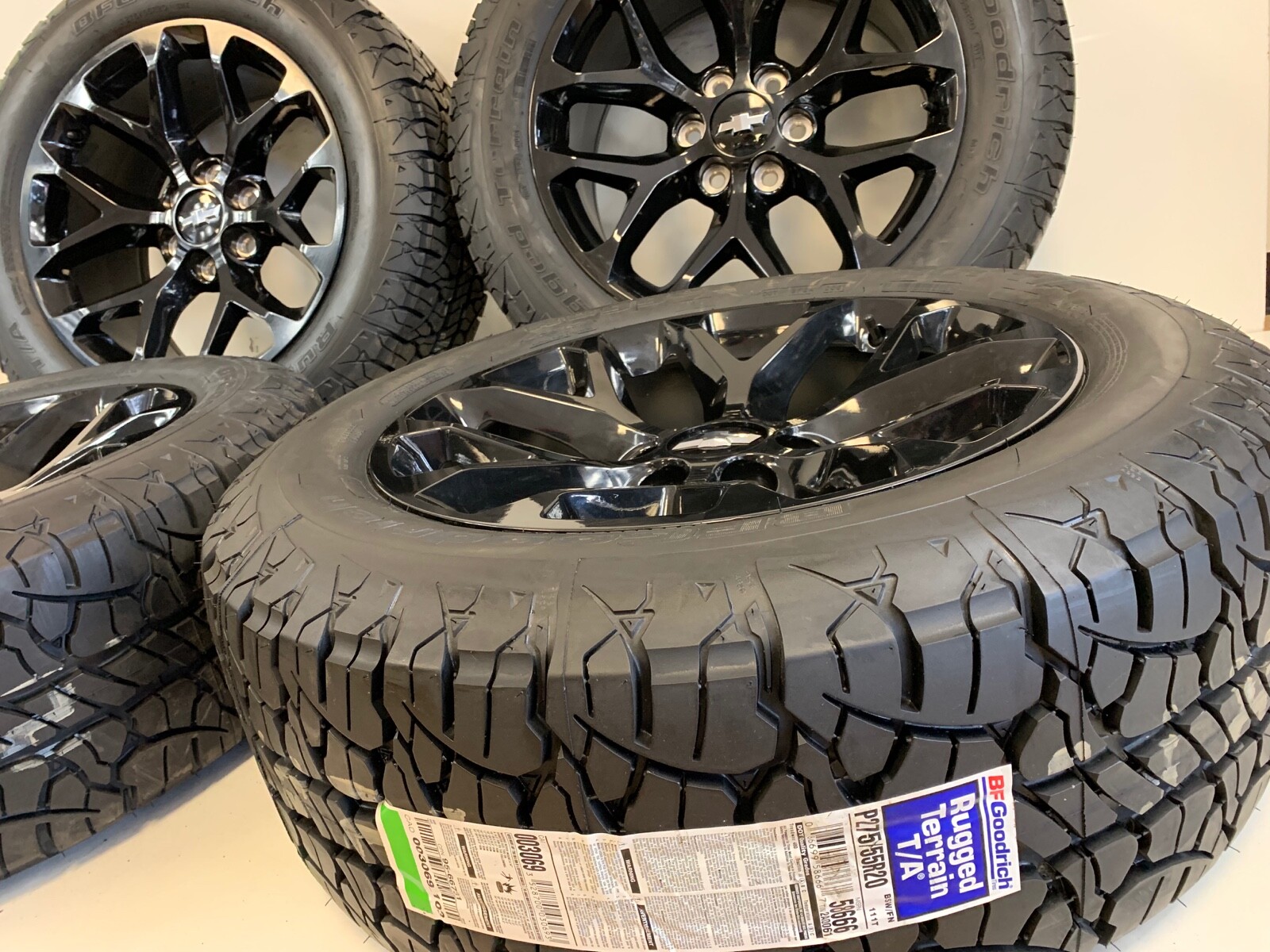 20 INCH OEM GLOSS BLACK 6X139 SNOWFLAKE WHEELS RIMS 275/55/20 BFG A/T ...