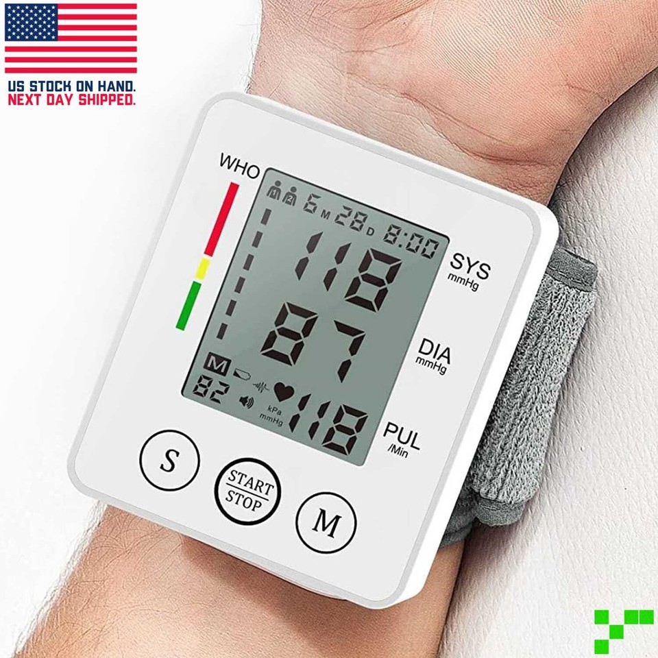 LCD Digital Wrist Blood Pressure Monitor Cuff Gauge 2x90 Memory ...