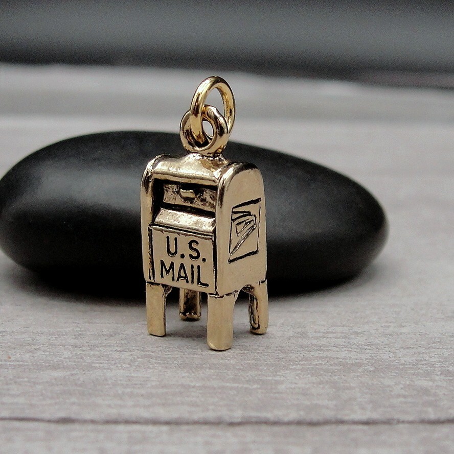 Gold Mailbox Charm - 3D Mailbox Pendant - Mailman Charm - Mail Lady ...