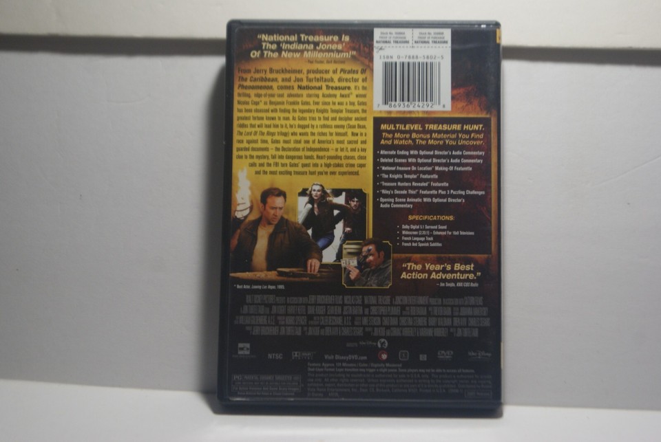 National Treasure DVD Nicolas Cage Super Sleuth Knights Templar Disney ...