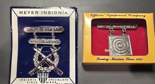 USMC EXPERT & MARKSMAN BADGES OFFICERS EQUIPMENT MEYER INSIGNIA FREE ...